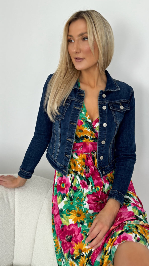 Jenny Crop Denim Jacket - Dark Blue – Fridays Edit